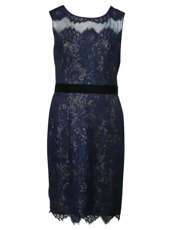 Marchesa Lace-detail Midi Dress - Blue