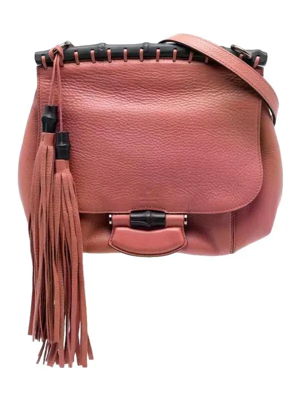 Gucci 2016-2025 Medium Leather Bamboo Nouveau Fringe Crossbody Bag - Pink