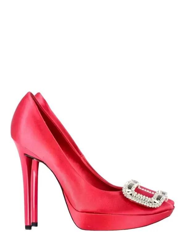 ROGER VIVIER Buckled Satin Pumps - Red