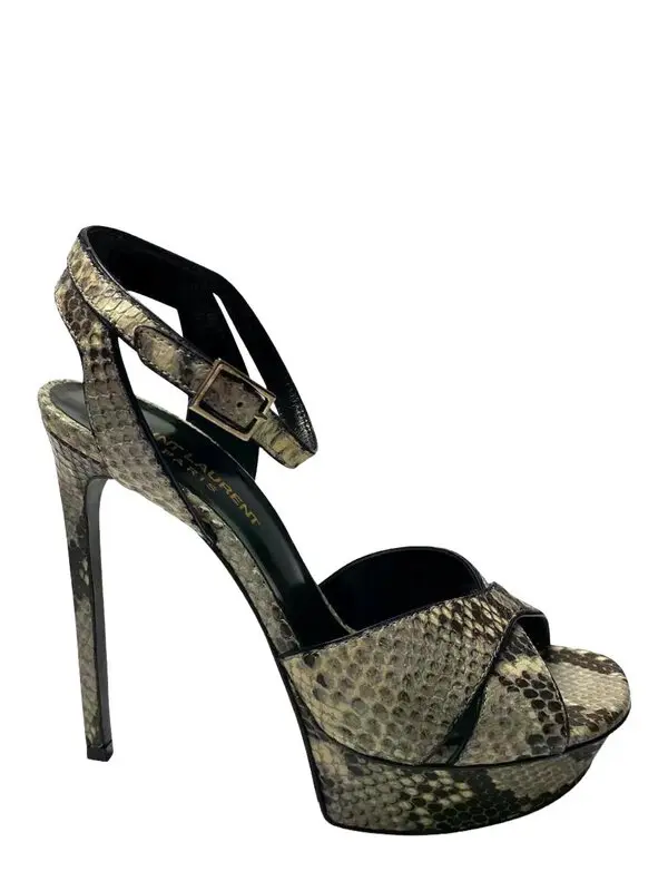 Saint Laurent Snakeskin-effect Platform Sandals - Neutrals