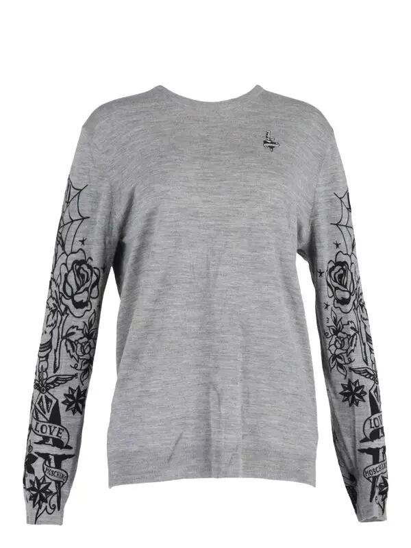 Moschino Printed-sleeves Wool Sweater - Grey
