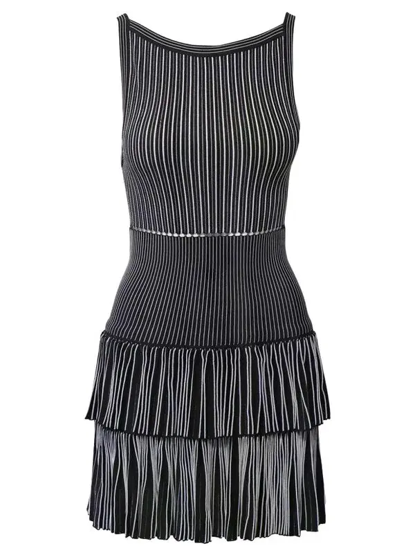 Alaïa Tiered Pleated A-line Dress - Black
