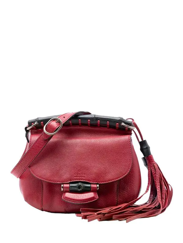 Gucci Small Leather Bamboo Nouveau Fringe Crossbody Bag - Red