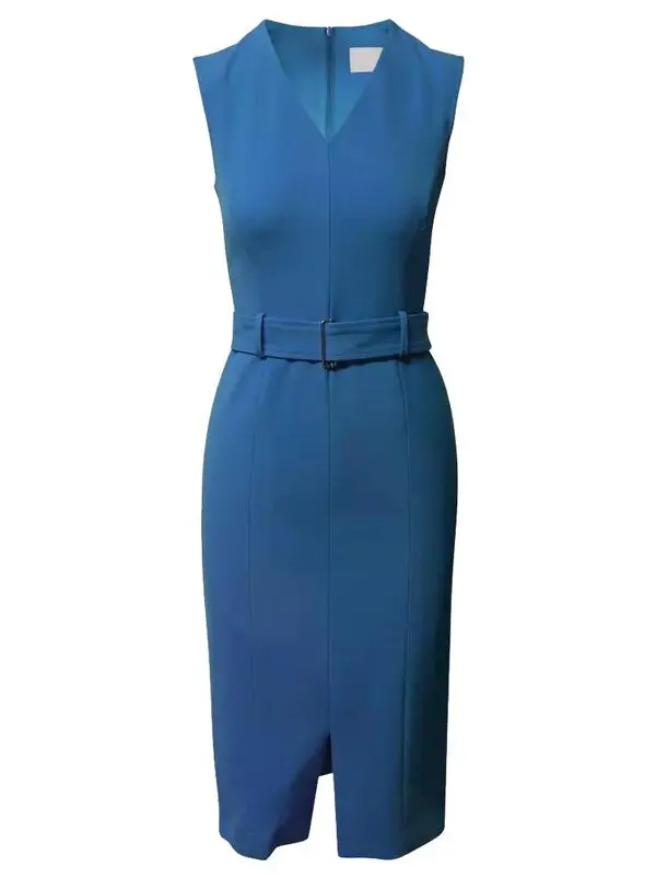 BOSS V-neck Belted Dress - Blue