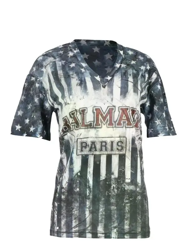 Balmain Striped V-neck T-shirt - Blue