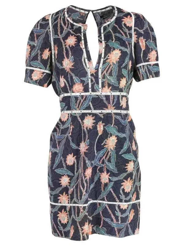 ISABEL MARANT VINTAGE Floral-print Short-sleeve Dress - Blue