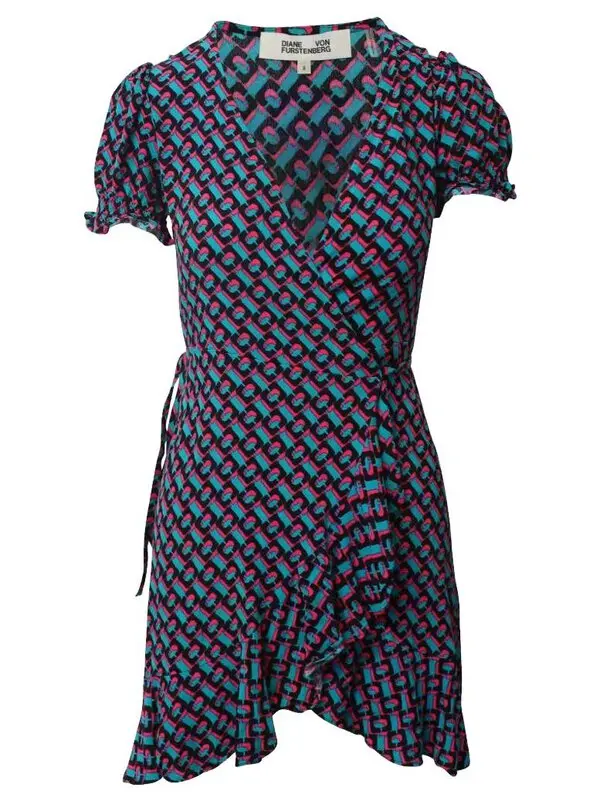 Diane Von Furstenberg Printed Mini Wrap Dress - Blue