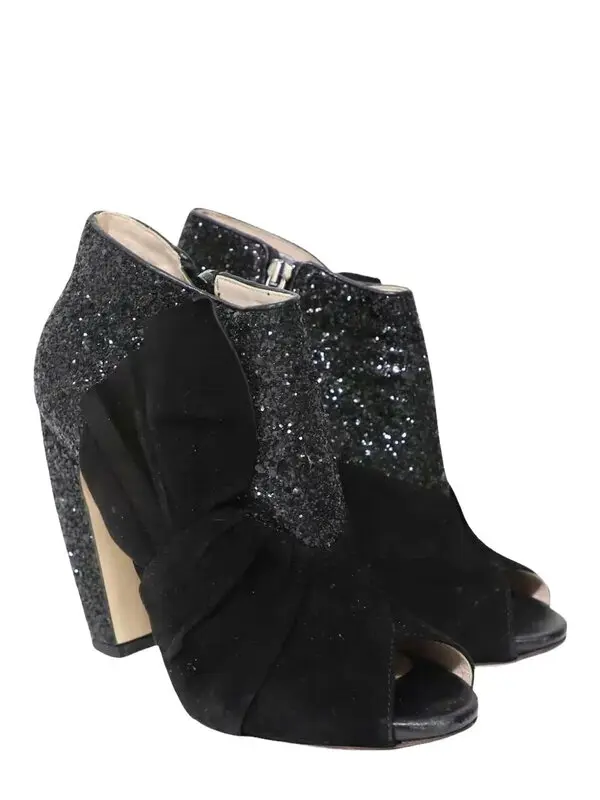 Miu Miu Glitter-embellished Peep-toe Pumps - Black