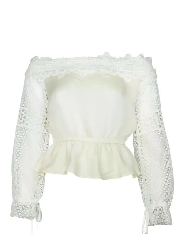 SELF-PORTRAIT Off-the-shoulder Top With Lace Detailing - Neutrals