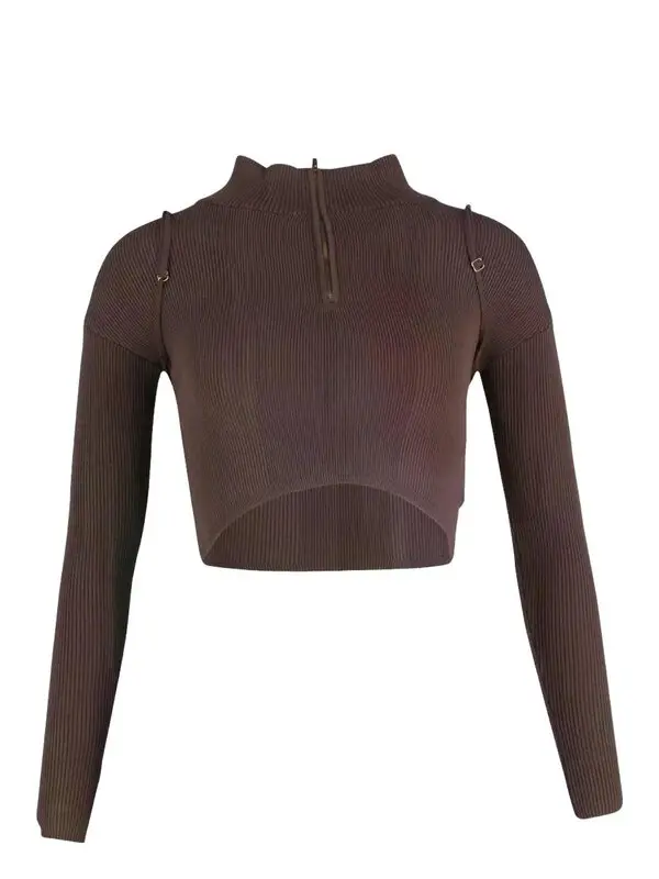 Jacquemus Ribbed-knit Half-zip Sweater - Brown