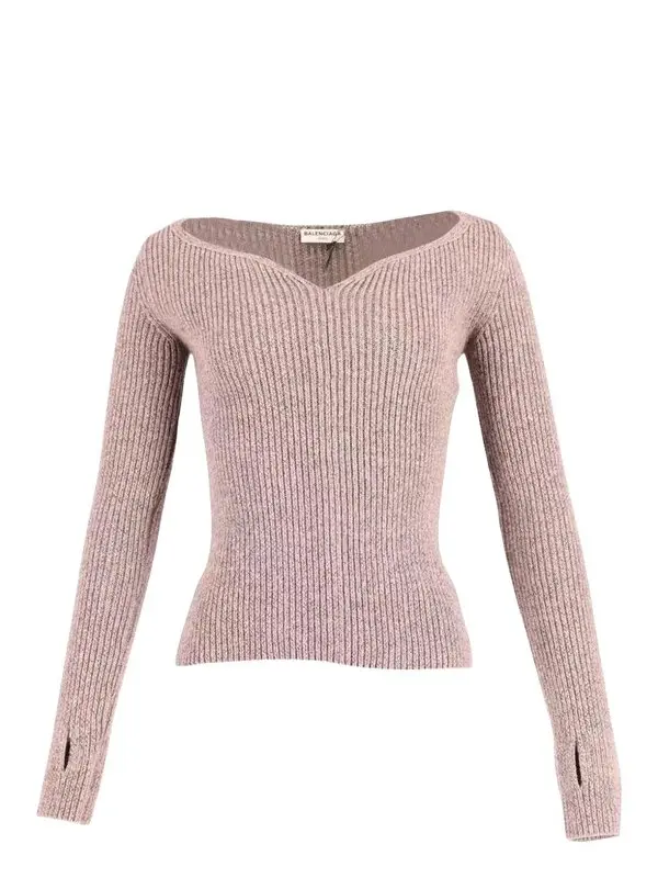 Balenciaga V-neck Ribbed Knit Top - Neutrals