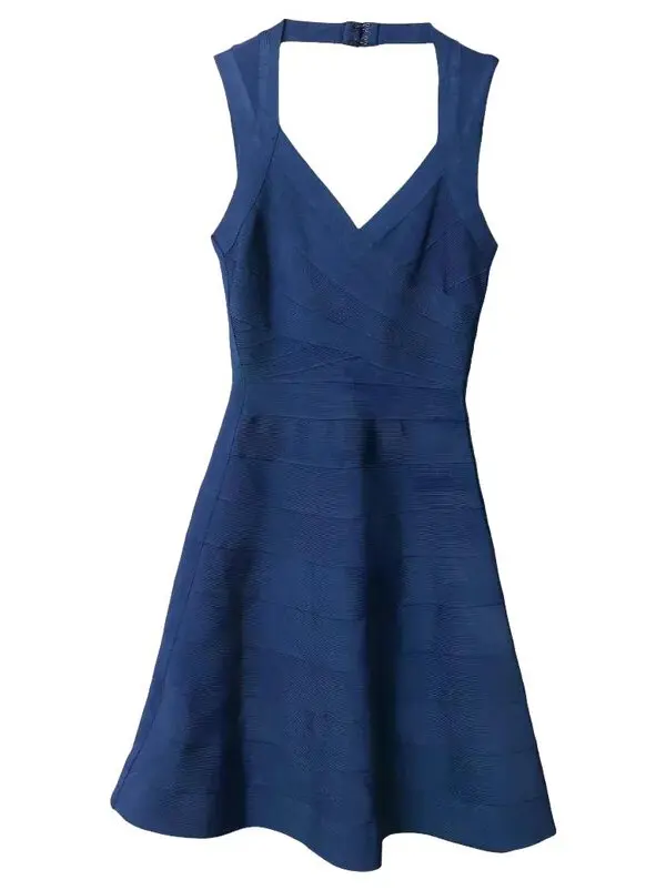 Herve Leger Flared-hem Bandage Dress - Blue