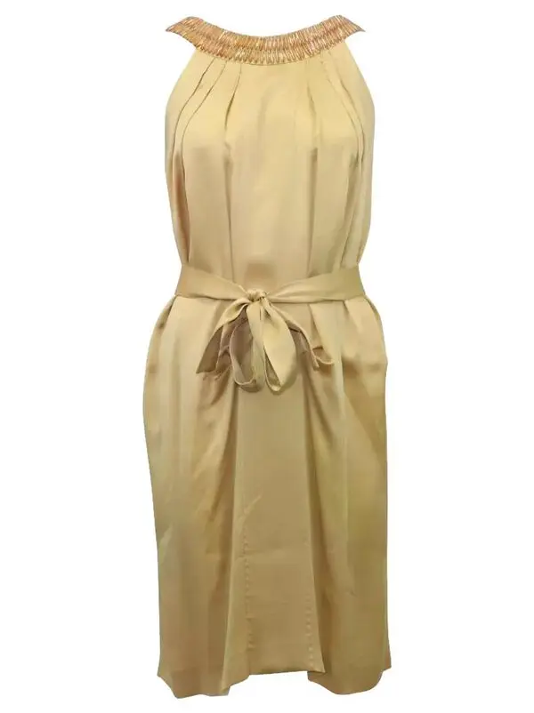 Alberta Ferretti Pleated Belted Dress - Neutrals