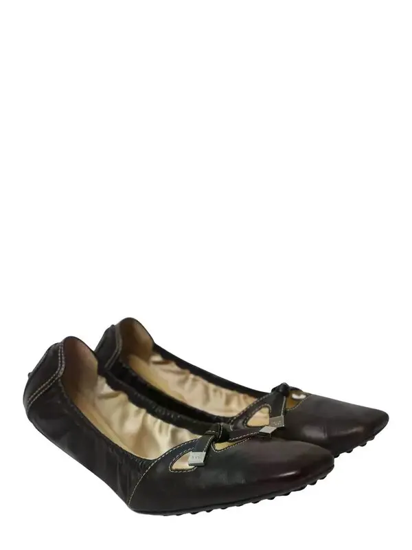TOD'S Bow Scrunch Ballet Flats - Brown