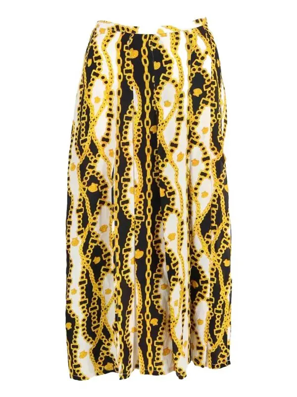 Rixo Chain-print Pleated Silk Skirt - White