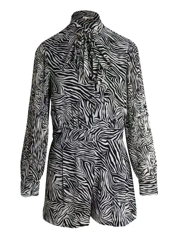 Michael Kors Animal Print Pussy-bow Playsuit - Black