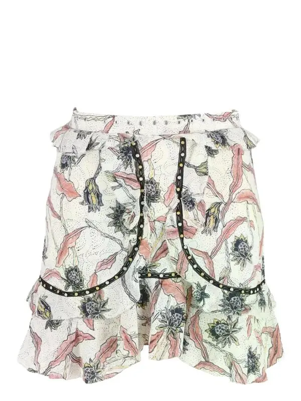 ISABEL MARANT VINTAGE Ugi Embellished Ruffled Mini Skirt - Neutrals