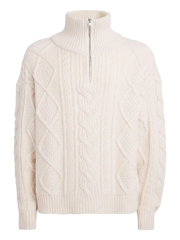 FRAME Wool-cashmere Half-zip Cable-knit Sweater - Ivory