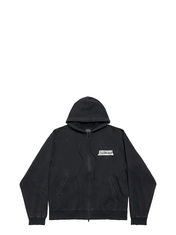 Balenciaga Cotton Graphic Logo Zip-up Hoodie - Black