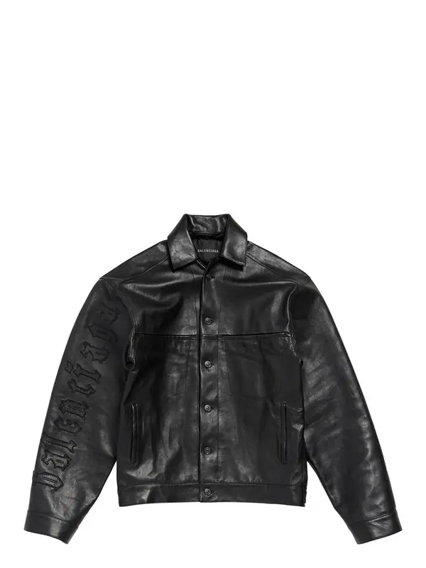 Balenciaga Logo Oversized Leather Jacket - Black