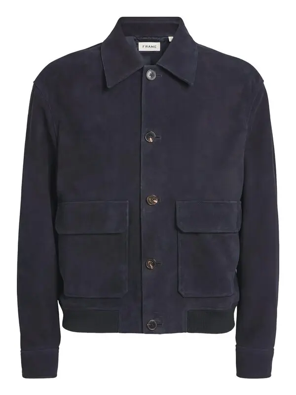 FRAME Suede Bomber Jacket - Navy