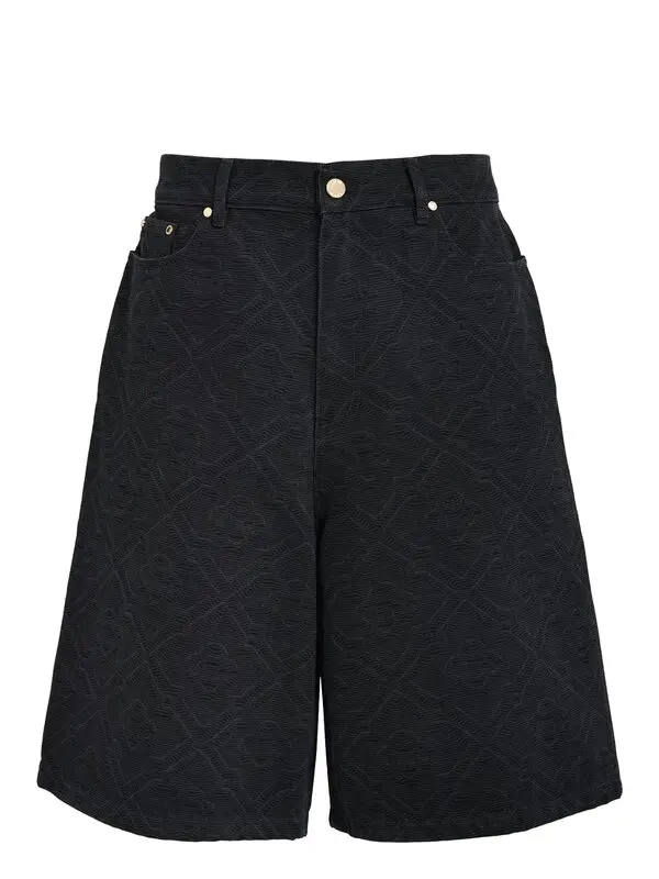 Casablanca Laser Monogram Denim Shorts - Black