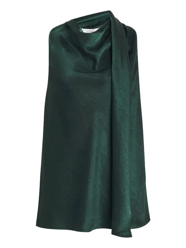 Vince Satin Cowl-neck Top - Green