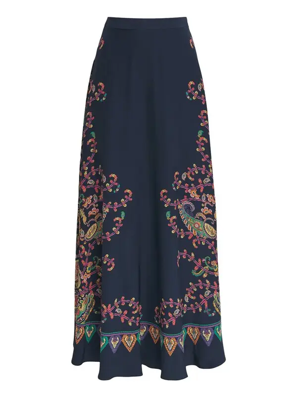 Etro Silk Crepe De Chine Paisley Maxi Skirt - Black