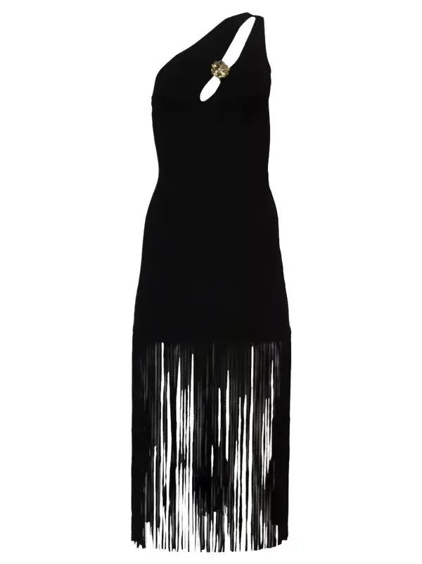 Sandro Fringe Trim Asymmetric Dress - Black