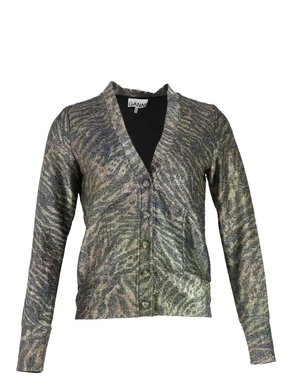 GANNI Animal-print Jersey Cardigan - Grey