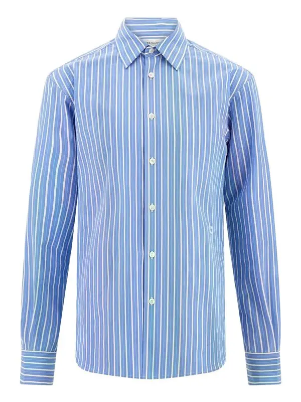 FERRAGAMO Striped Button Poplin Shirt - Blue