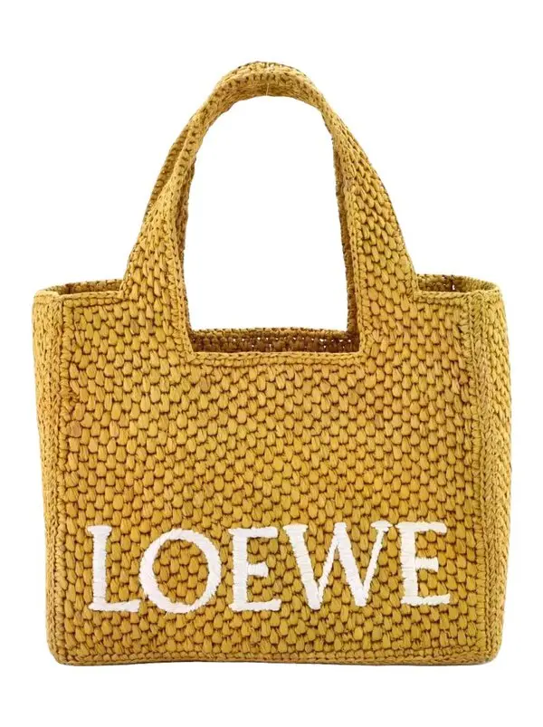 Loewe Paula's Ibiza Logo Convertible Raffia Small Tote Bag - White