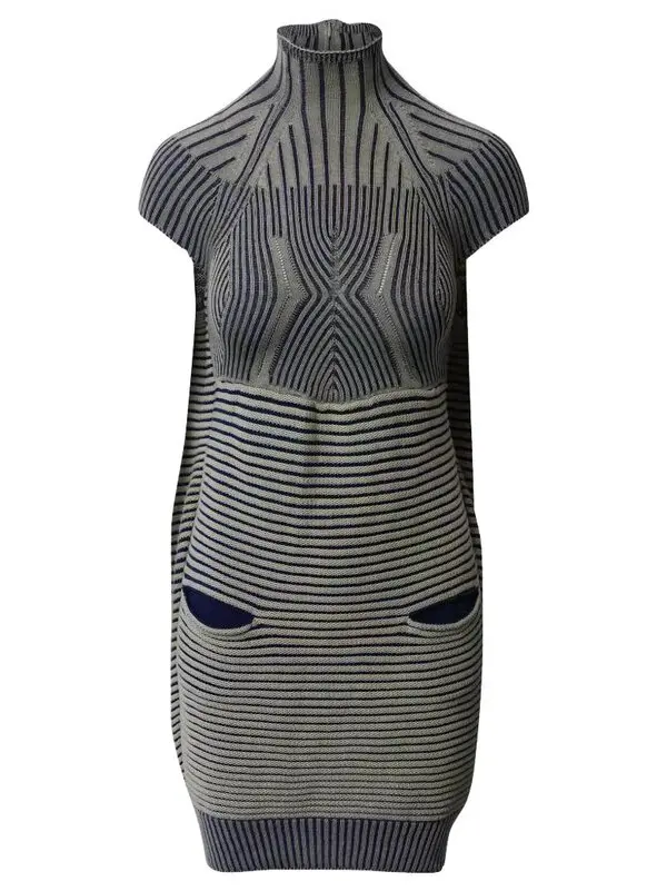 PETER PILOTTO Striped High Neck Dress - Grey