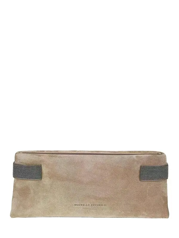 Brunello Cucinelli Monili-detail Suede Clutch - Neutrals