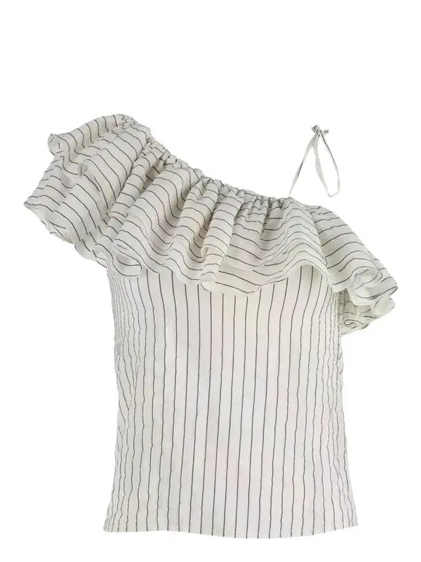 GANNI Wilkie Ruffled Striped Blouse - Neutrals