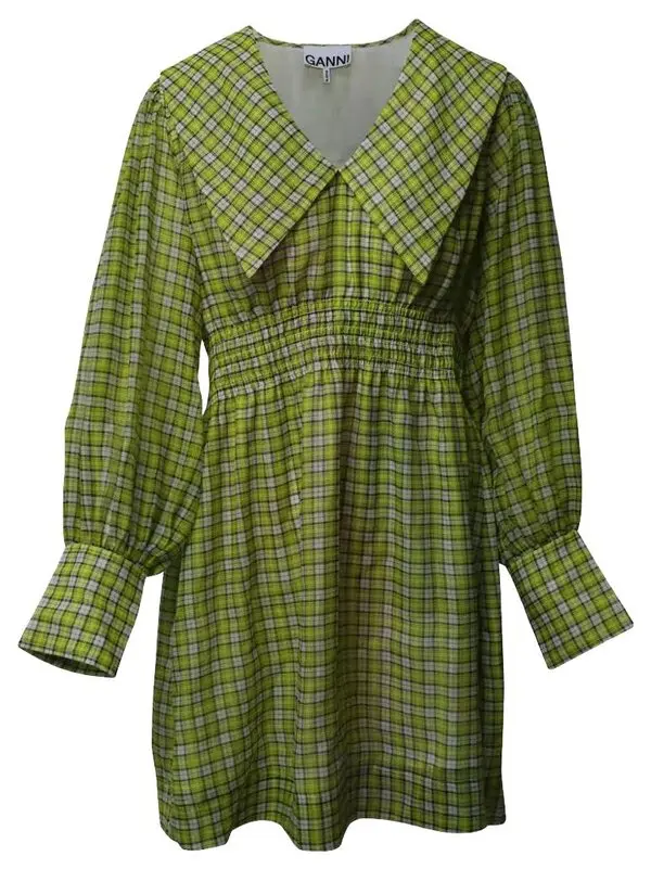 GANNI Check-pattern Mini Dress - Green