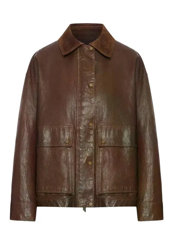 SALVATORE SANTORO Suede-collar Buttoned Jacket - Brown