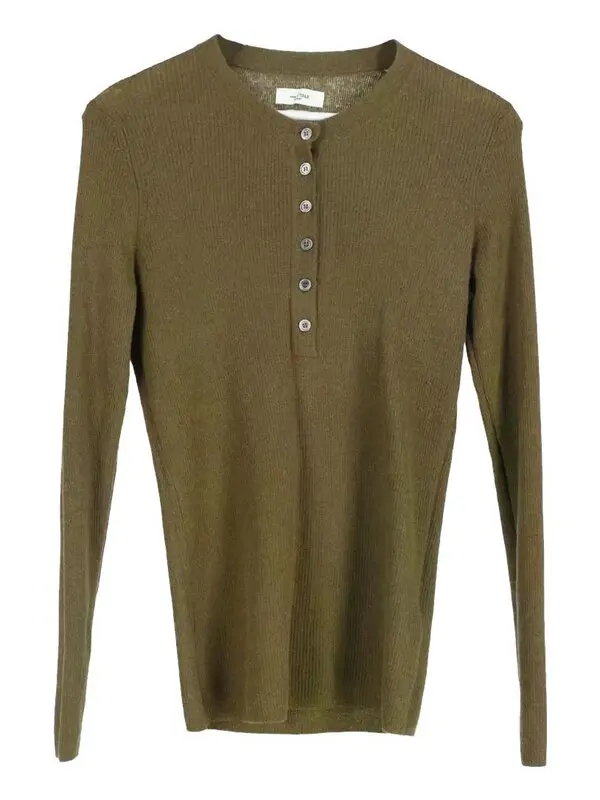 ISABEL MARANT VINTAGE Ribbed-knit Button Top - Green
