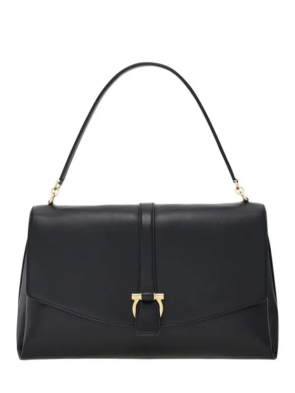 FERRAGAMO Front Flap Shoulder Bag - Black