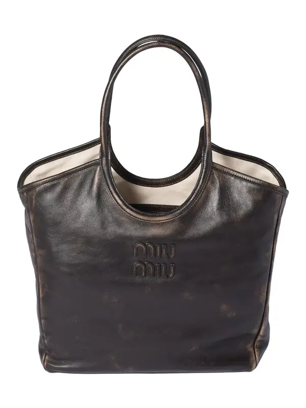 Miu Miu Leather Tote Bag - Coffee