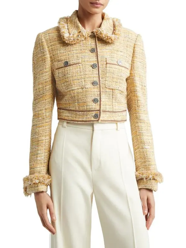 Etro Cropped Tweed Jacket - Multicolor On Beige Base