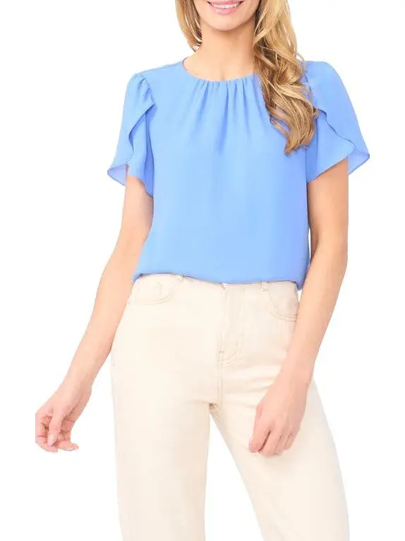CECE DUPRAZ Shirred Tulip Sleeve Top - Bellflower Blue