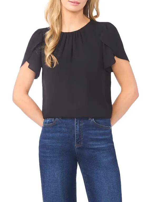 CECE DUPRAZ Shirred Tulip Sleeve Top - Rich Black