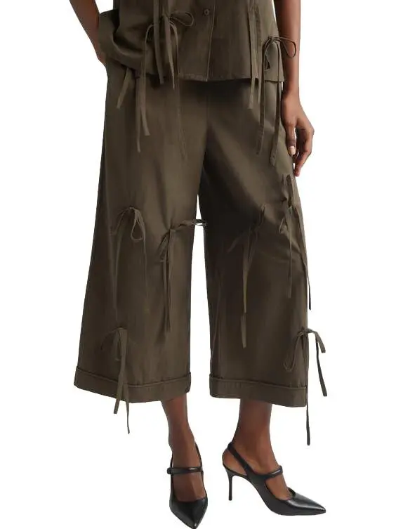 RENAISSANCE RENAISSANCE Bunny Bow Detail Wide Leg Pants - Brown