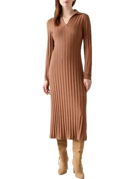 LK BENNETT Mika Long Sleeve Cotton & Merino Wool Sweater Dress - Brown