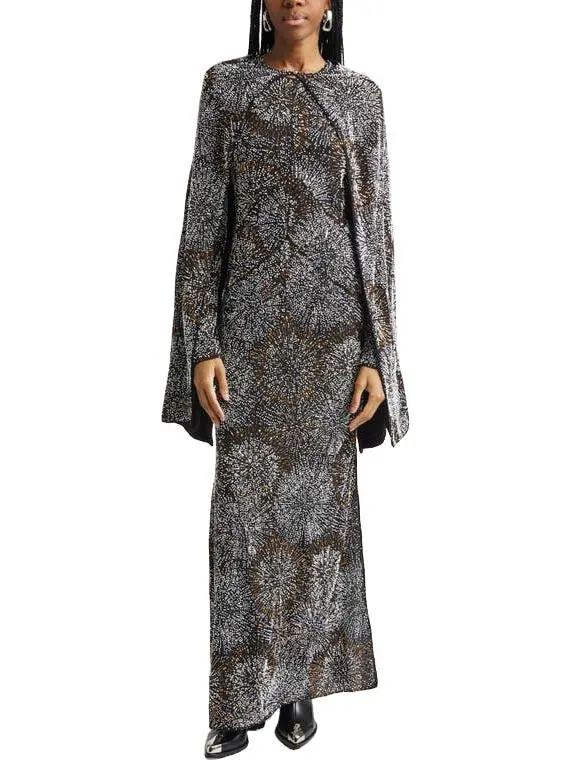 Rabanne Firework Embellished Gown With Detachable Cape - Black