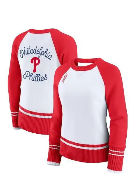 WEAR BY ERIN ANDREWS Philadelphia Phillies Colorblock Raglan Sweater - White