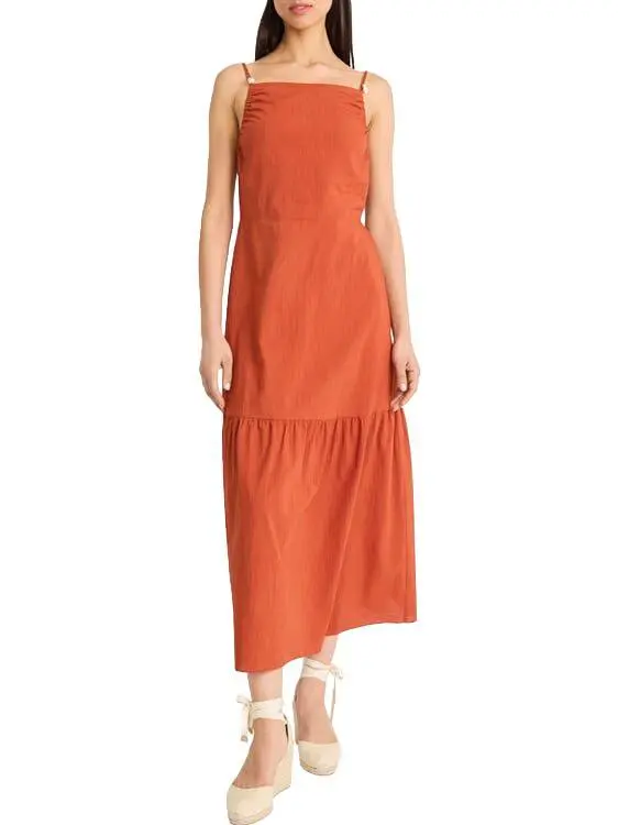 THE GOOD JOURNEY Ruched Open Back Cotton Midi Sundress - Arabian Spice