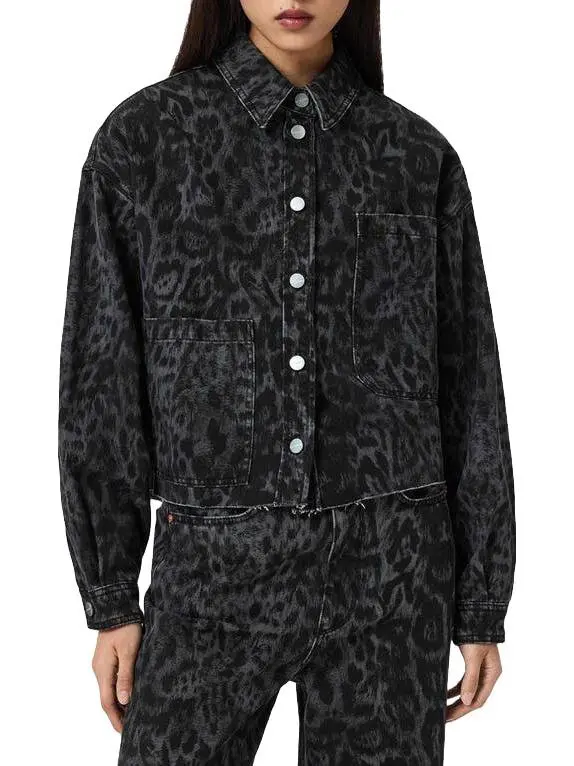 ALLSAINTS Leopard Denim Trucker Jacket - Leppo Black