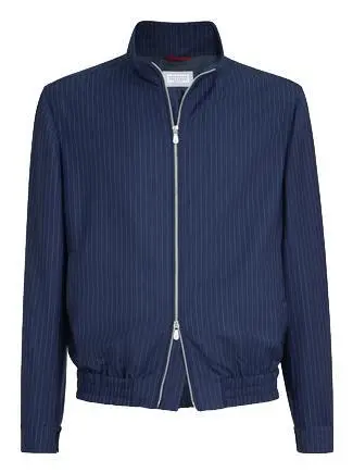 Brunello Cucinelli Pinstripe Fresco Outerwear Jacket - Blue
